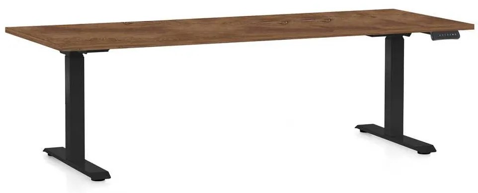 Výškově nastavitelný stůl OfficeTech D, 200 x 80 cm, černá podnož, dub silverjack