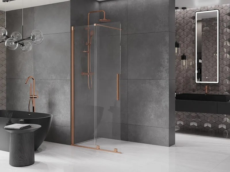 Mexen Velar, posuvné dveře do otvoru typ Walk-In 110 cm, 8mm čiré sklo, měděná matná, 871-110-000-03-65