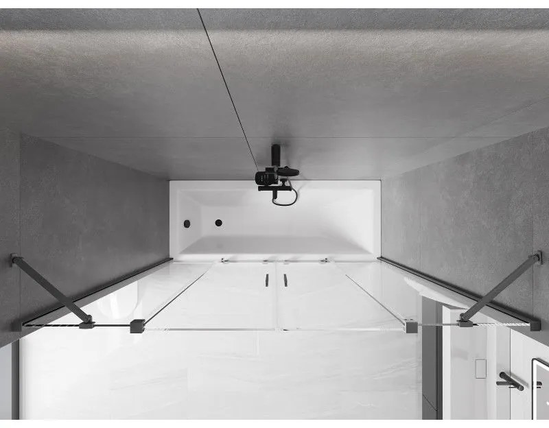 Mexen Velar Duo, 2-křídlová posuvná vanová zástěna 170 x 150 cm, 8mm čiré sklo, grafitový matný profil, 896-170-000-02-66