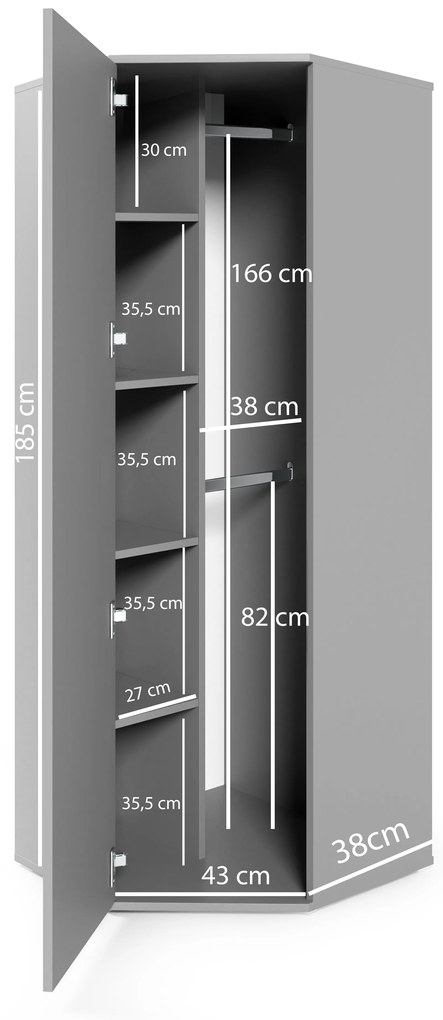 Eka Rohová skříň se zrcadlem Trinity 43 cm Barva dřeva: Grafit