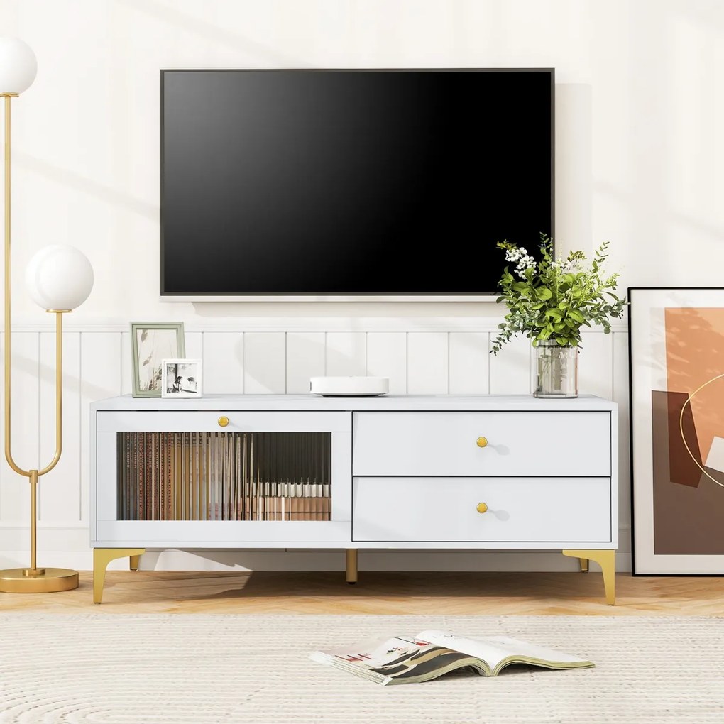 Costway TV stolek pro 55 palcový TV se zásuvkami konzolová skříňka TV konzole