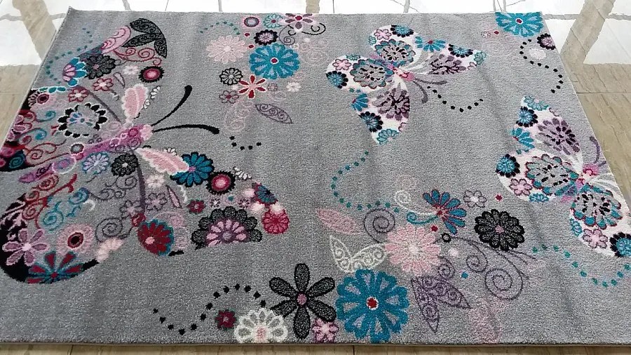 Dětský koberec BELLA Motýlci šedý 160x220
