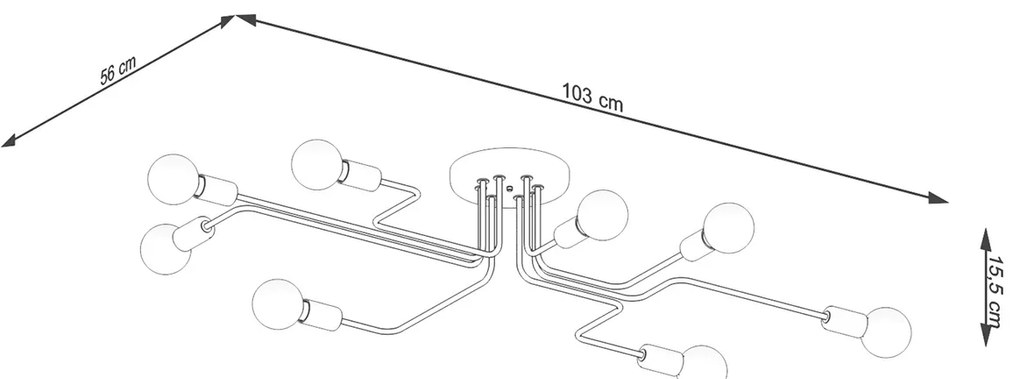 Stropní svítidlo Vector 8, černé tělo svítidla