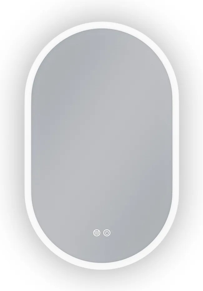Erga Demi, oválné LED zrcadlo 50x80cm, 3 barvy světla, přední osvětlení, topná podložka proti zapaření, ERG-V01-Demi-5080-CL