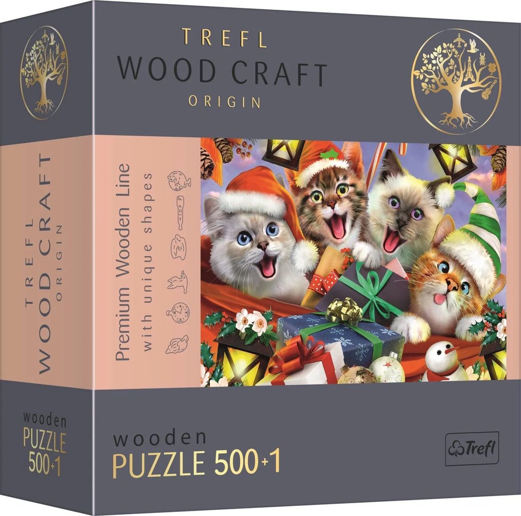 Dřevěné puzzle trefl wood craft origin puzzle vánoční kočky 501 dílků