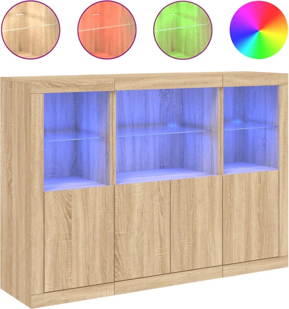Příborníky s LED osvětlením 3 ks dub sonoma kompozitní dřevo 3209109