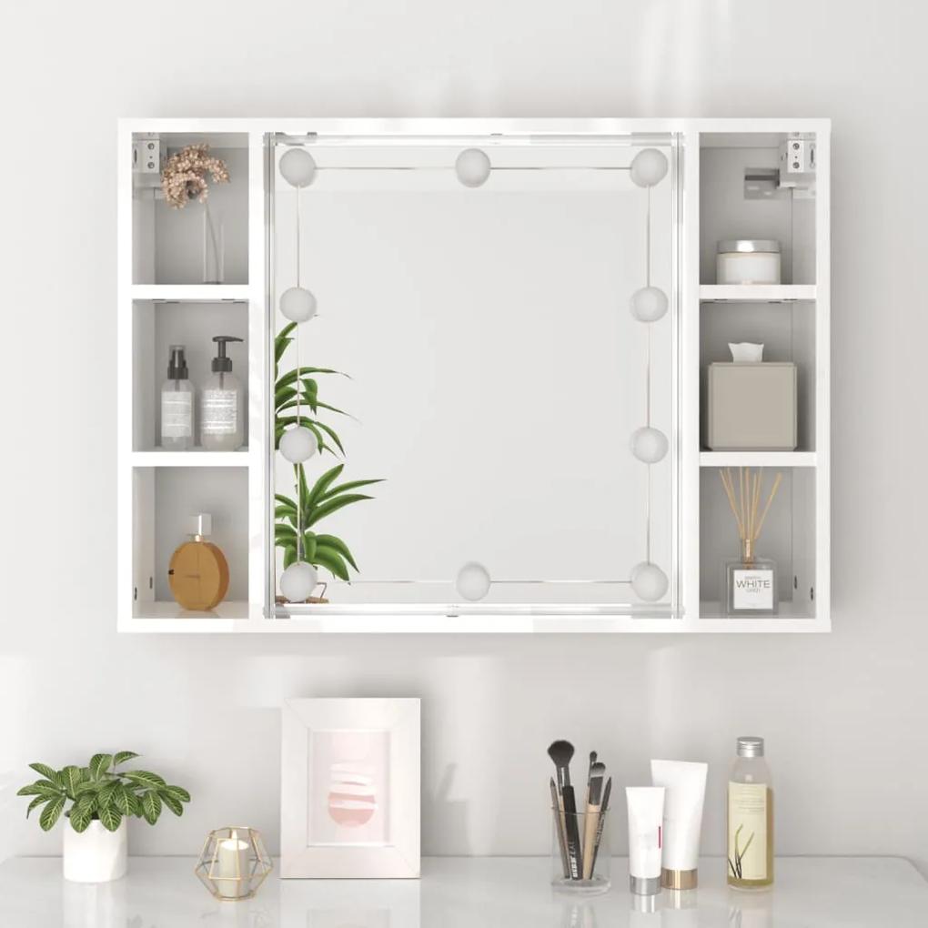 Zrcadlová skříňka s LED bílá s vysokým leskem 76 x 15 x 55 cm