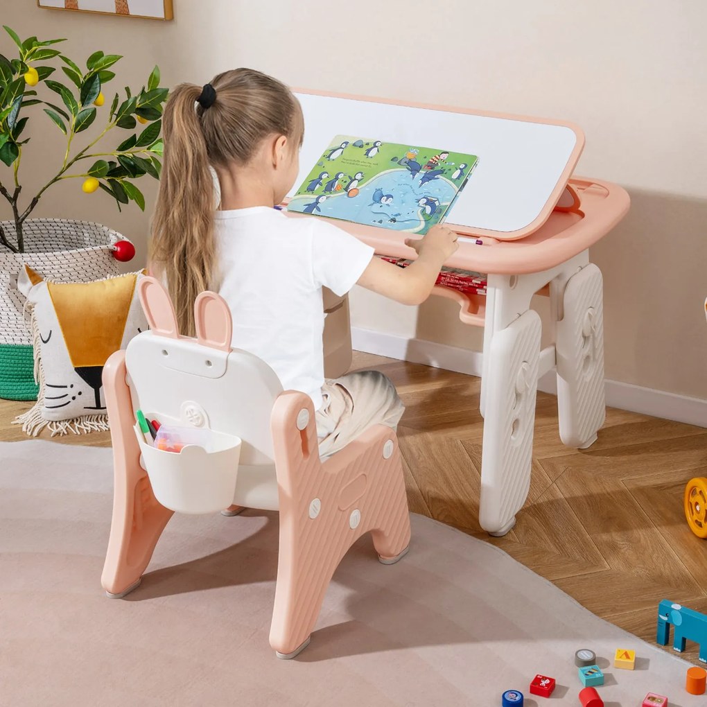 Costway Dětský set stolku a židličky Umělý a židlička pro batolata s odklápěcí