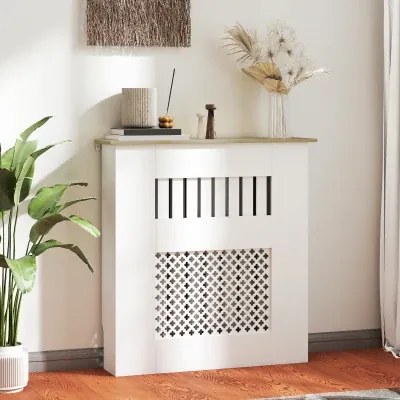 HOMCOM kryt radiátoru 78 x 19 x 81 cm, kryt radiátoru, moderní lamelový a voštinový design, bílá