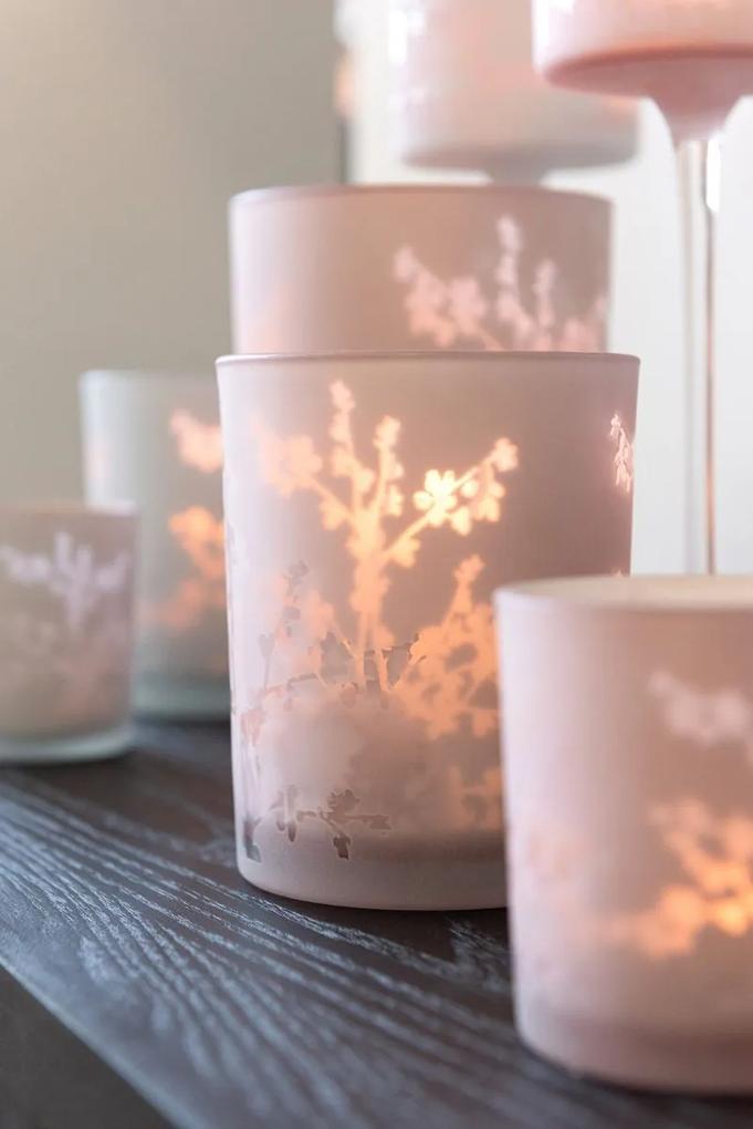 2ks růžový a modrý skleněný svícen na čajovou svíčku Sakura - Ø 7*8 cm