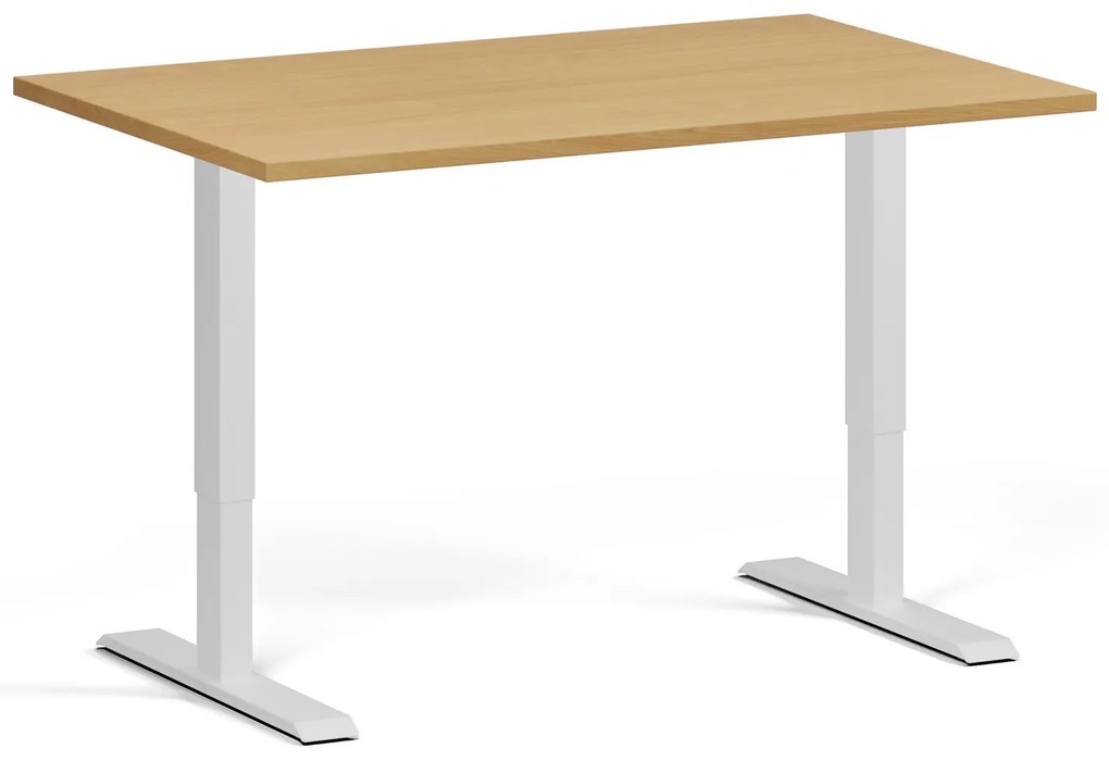 Výškově nastavitelný stůl, 120x80 cm, 1 motor, bílá podnož, buk