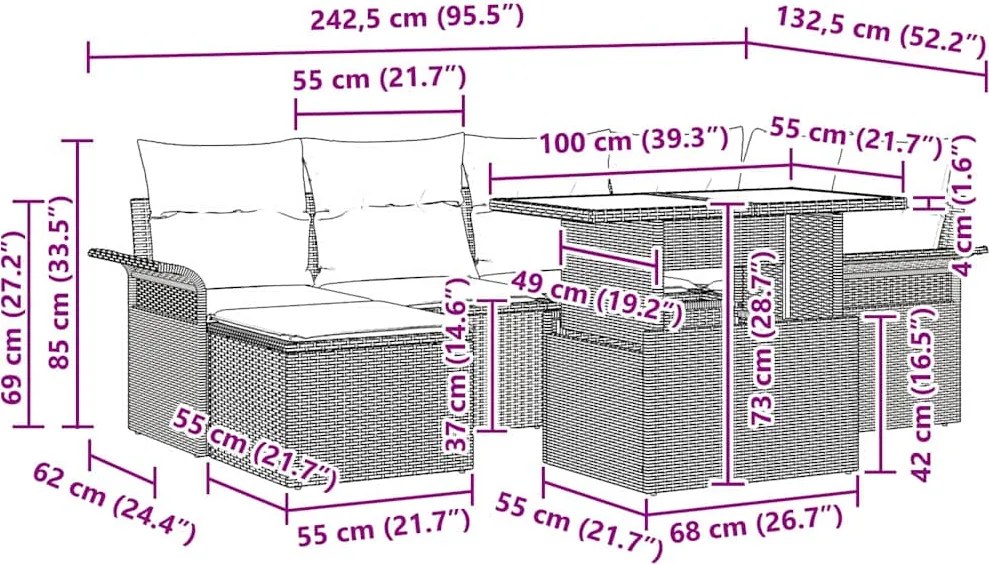 Sada zahradních pohovek 7 ks Béžová 3357053