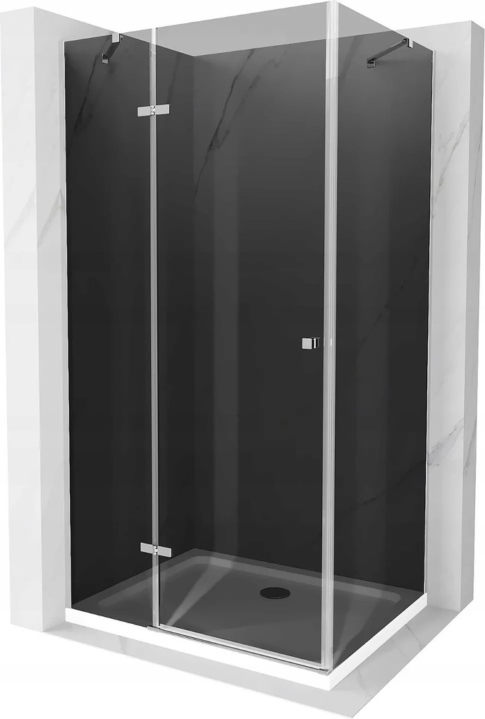 Mexen Roma, sprchový kout s křídlovými dveřmi 100 (dveře) x 110 (stěna) cm, 6mm šedé sklo, chromový profil + slim sprchová vanička bílá + chromový sifon, 854-100-110-01-40-4010