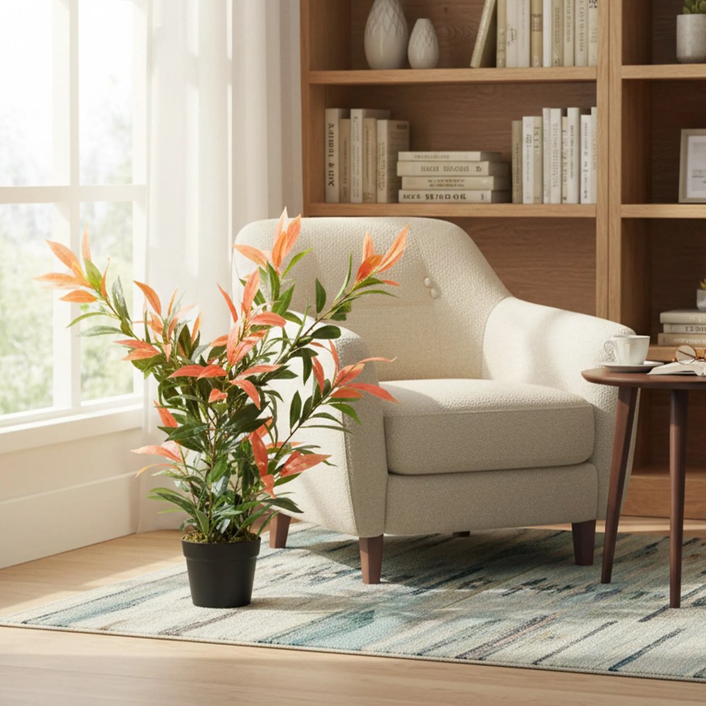 HOMCOM umělá photinia 90 cm, 300 realistických listů, tvarovatelné větve — dekorativní rostlina do interiéru
