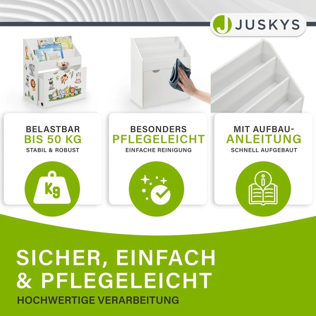 Juskys Dětská knihovna se třemi přihrádkami a boxem na hračky