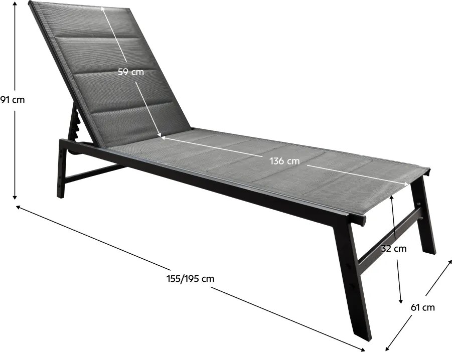 Kondela Polohovací zahradní lehátko, černá/šedá, LOPEZ