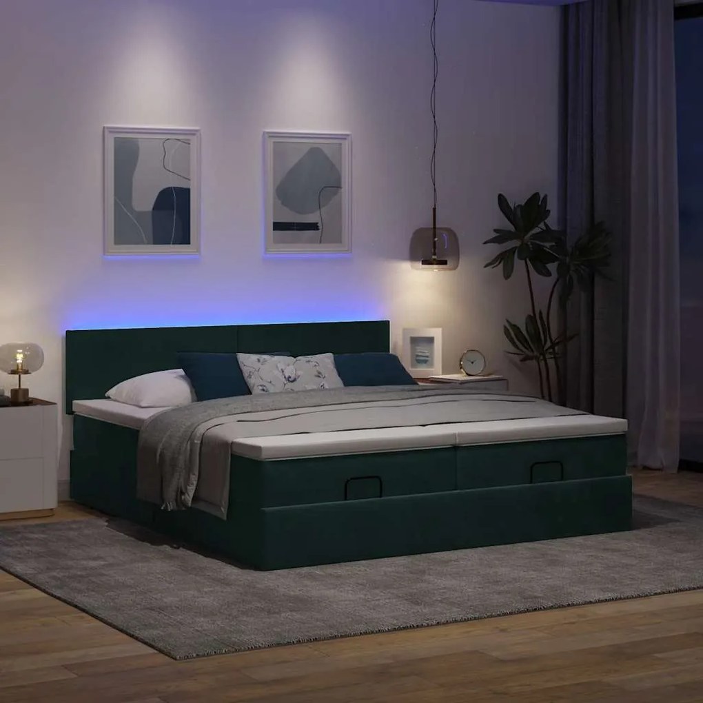 Osmanský rám postele s matrací tmavě zelená 200x200cm samet 3312914