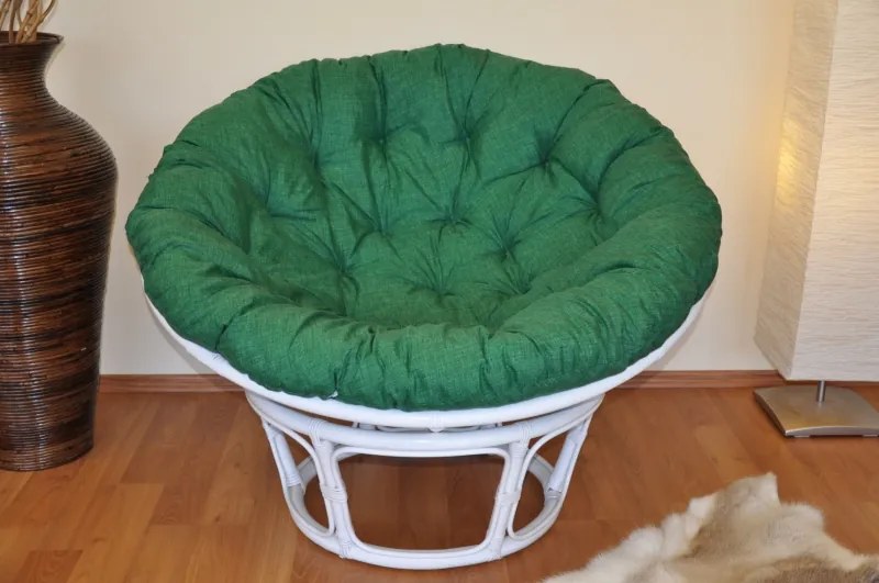 Axin Trading Ratanový papasan 115 cm bílý s polstrem Polstr: Tmavě zelený melír