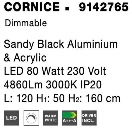 Nova Luce Závěsné LED svítidlo CORNICE černý hliník a akryl 80W 3000K stmívatelné