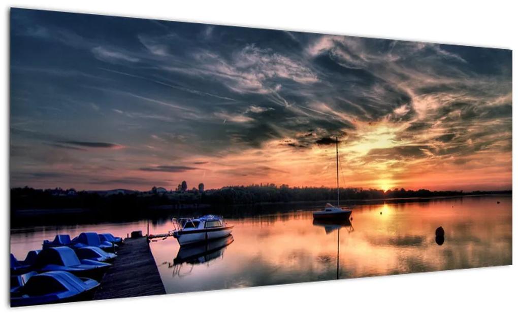 Západ slunce v přístavu - obraz na stěnu (100x40cm)