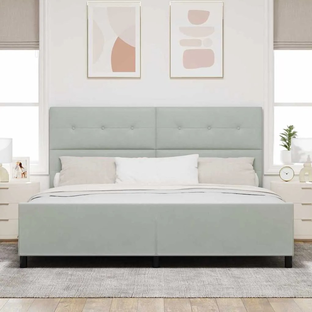 Postel s boxspringem s čelo Světle šedá 200 x 200 cm samet 3344963