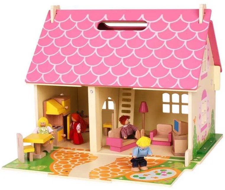 Bigjigs Toys Bigjigs Toys Přenosný dřevěný domeček pro panenky