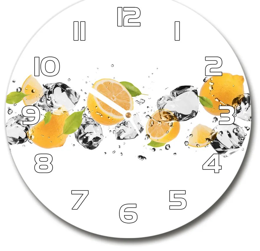 Wallmuralia Skleněné hodiny na stěnu Citron a voda fi 30 cm