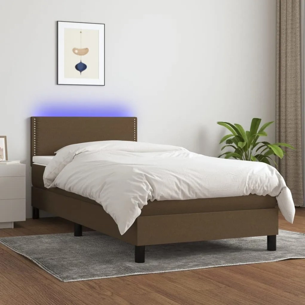 vidaXL Box spring postel s matrací a LED 90x200 cm textil [3133049] Barva: Tmavě šedá