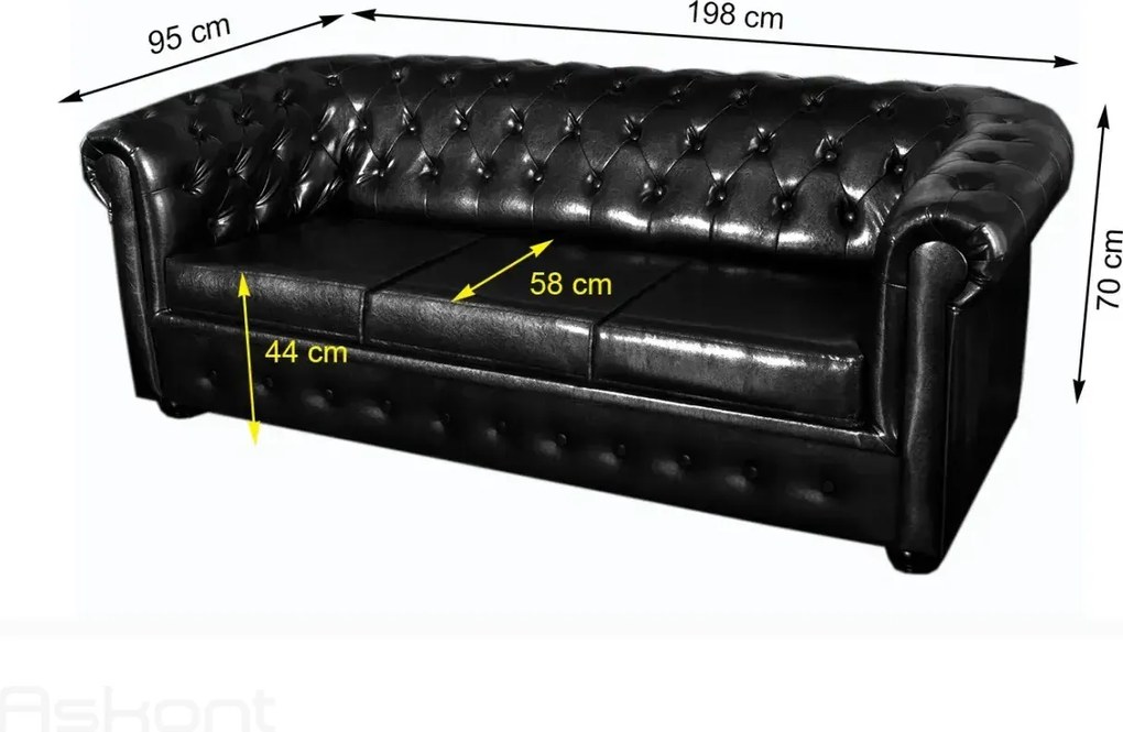 Chesterfield Bis: Pohovka 3M antique Black s puncy