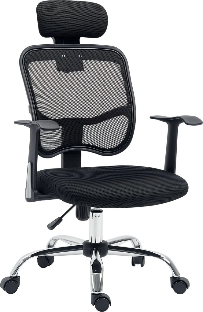Vinsetto Otáčecí Kancelářská Židle Ergonomická Pracovní Židle s Nastavitelnou Výškou, Funkční Opěrkou Hlava a Bederní Oporou 63x62x109-117 cm Černá |