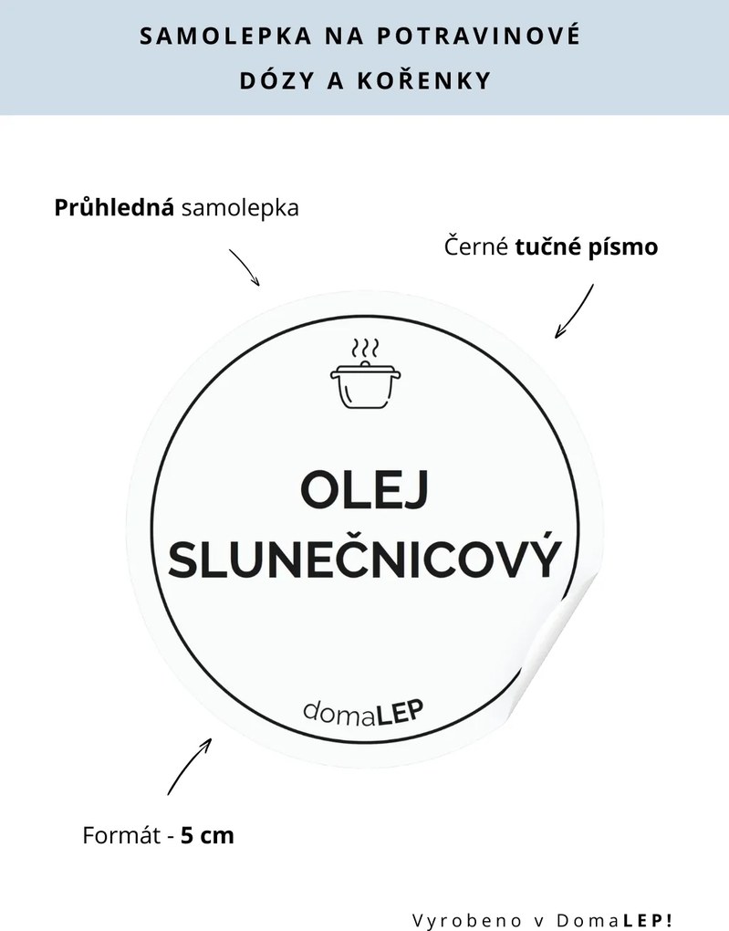 Samolepka na láhev OLEJ SLUNEČNICOVÝ – průhledná, 5 cm, tučné písmo