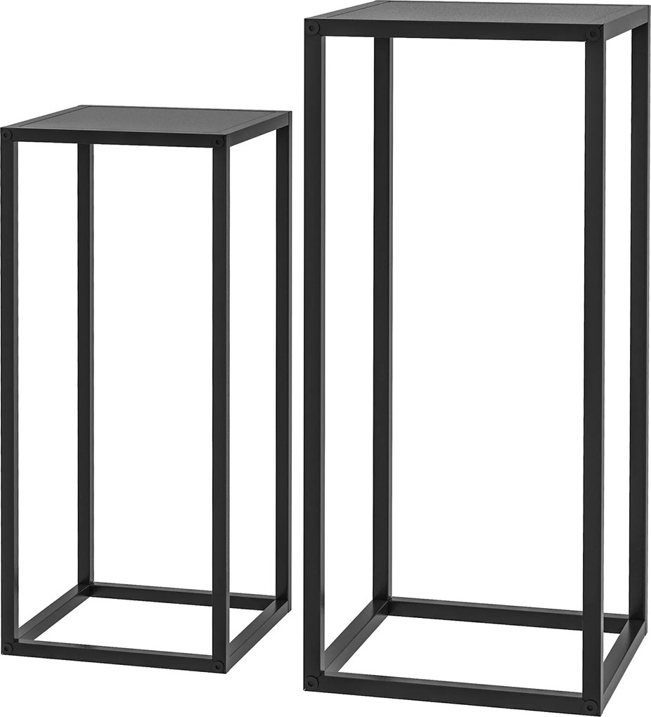 Outsunny Set 2 Květinových Stojanů, Stoličky na Květiny s Ocelovými Nohami, Skandinávský Design, Květinový Stojan na Zahradu a Balkon, Černá | Aosom