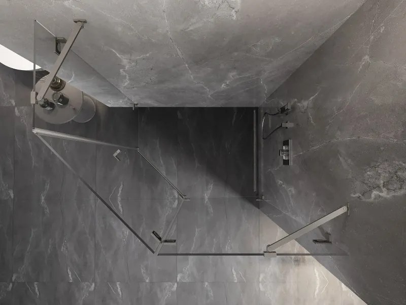 Mexen Lunar, pravý výklopný pětiúhelníkový sprchový kout 90 x 80 cm, 8mm čiré sklo, ocelový profil, 831-090P-080L-97-00-P
