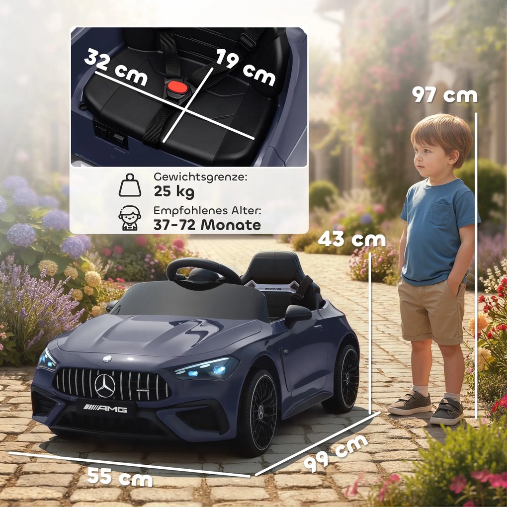 AIYAPLAY Dětské elektrické auto, design Mercedes, 12V motory, dálkové ovládání, LED světla, hudba, pro děti 3-6 let, šedá