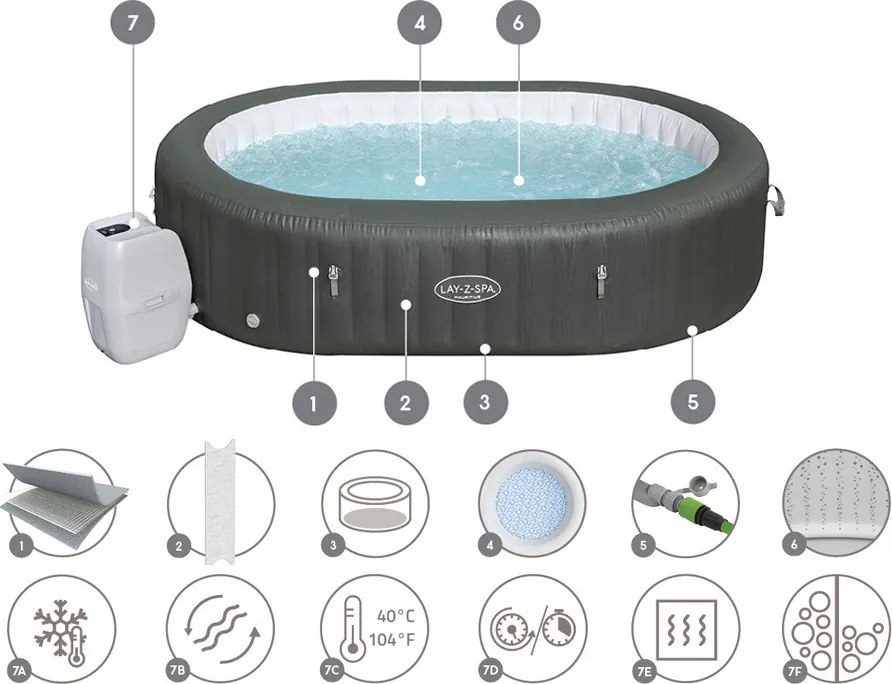 Bestway Vířivka Lay-Z-Spa Mauritius pro 5-7 osob, WiFi aplikace, hydromasáž, 60067 J-60067