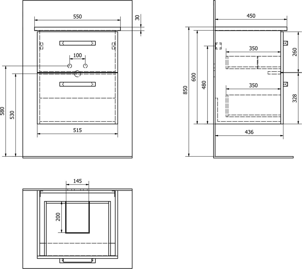 Aqualine VEGA umyvadlová skříňka 51,5 x 60 x 43,8 cm bílá VG052 Koupelny Bernold
