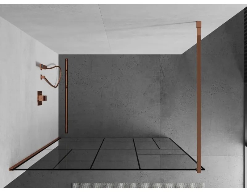 Mexen Kioto sprchová zástěna 80x200 cm 8 mm, profil růžové zlato, sklo černý vzor 2, 800-080-101-60-78