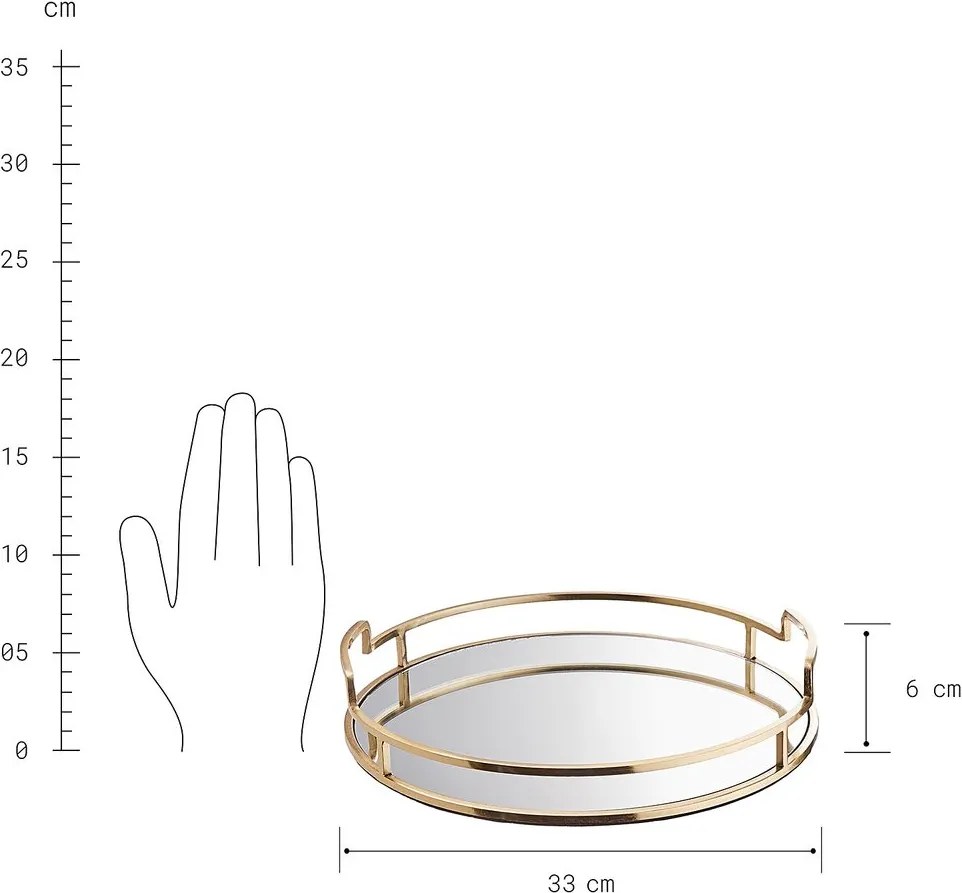 ART DÉCO Podnos se zrcadlovou deskou 33 cm - zlatá