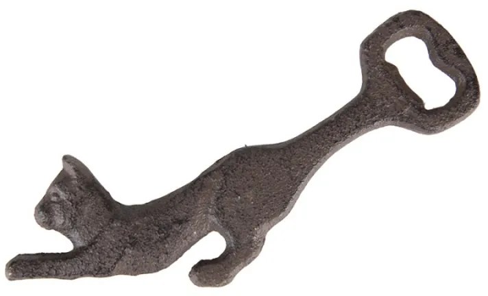 Hnědý litinový otvírák na láhve kočka – 17x9x1 cm