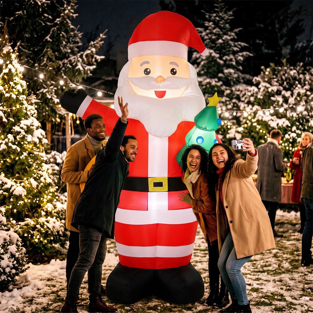 Outsunny Nafukovací Santa Claus, 243 cm, s jasným LED světlem, vánoční dekorace pro vnitřní i venkovní použití, červená