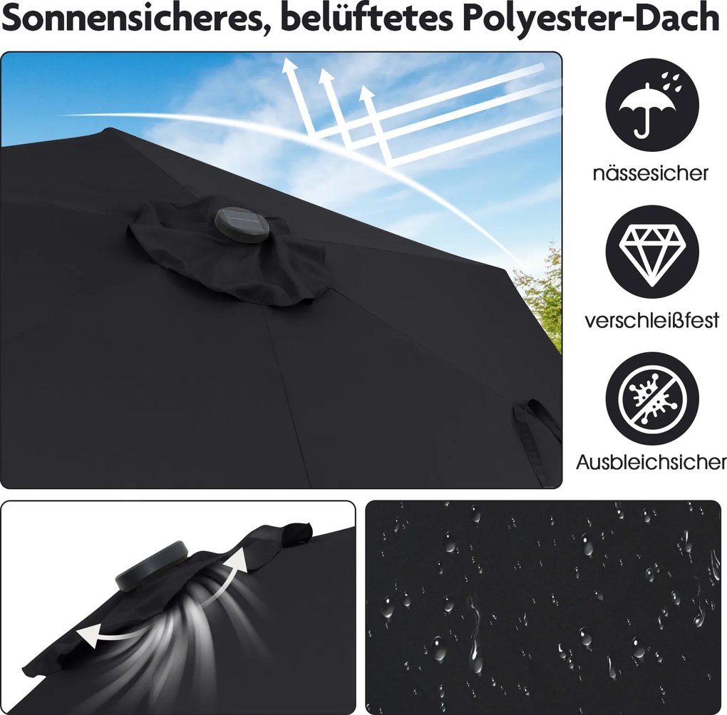 Costway Slunečník 230 cm s LED solárním osvětlením a klikou zahradní