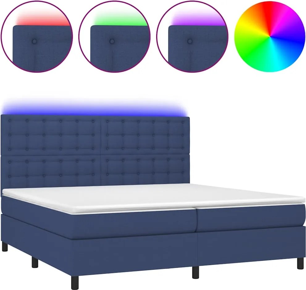 Box spring postel s matrací a LED modrá 200x200 cm textil 3135227
