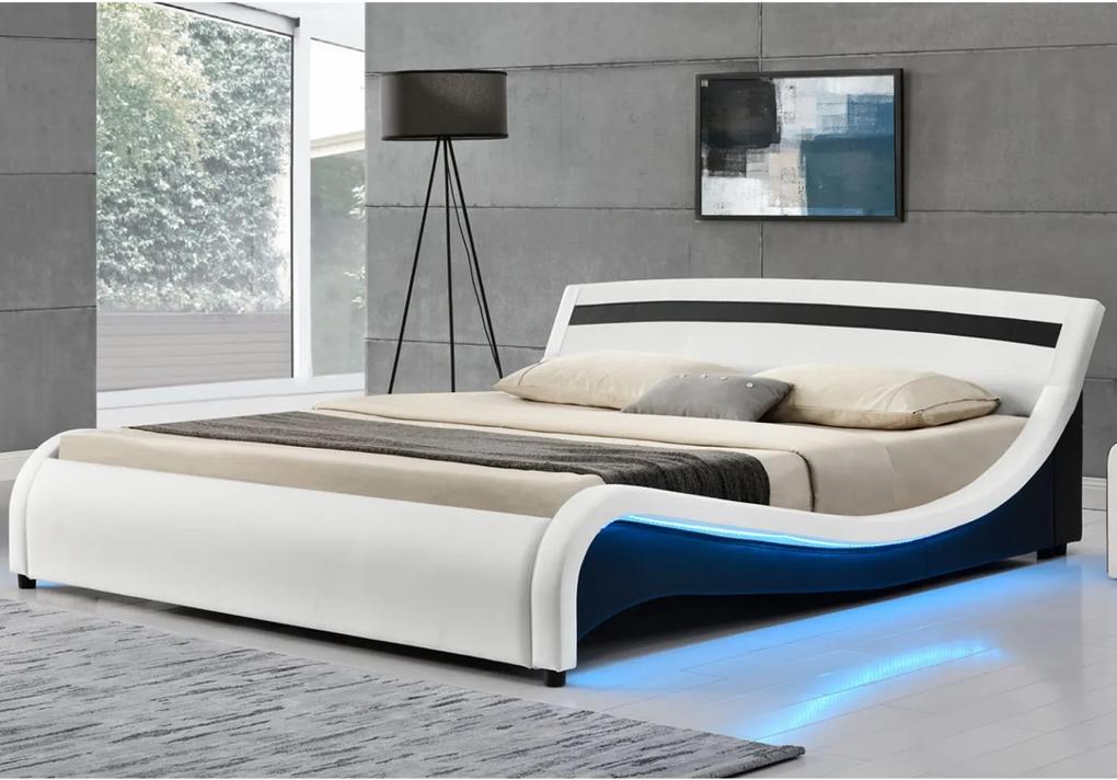 Goleto Čalouněná postel Malaga s bočním LED osvětlením 140 x 200 cm | bílá