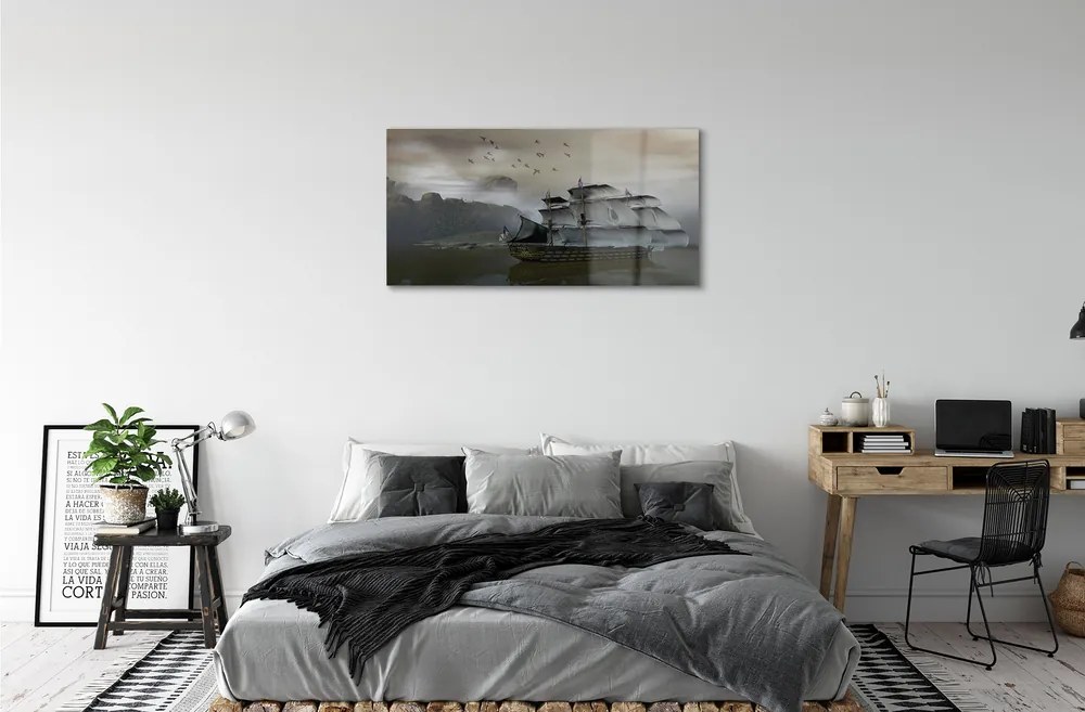 akrylový obraz mořské loď hory 100x50 cm