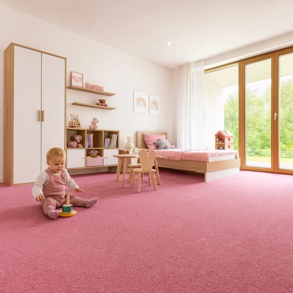 Vopi, AKCE: 120x300 cm Kusový koberec Eton růžový 11 - neúčtujeme odřezky z role - obšitý ze všech stran, šíře, růžová, filc, dětský pokoj
