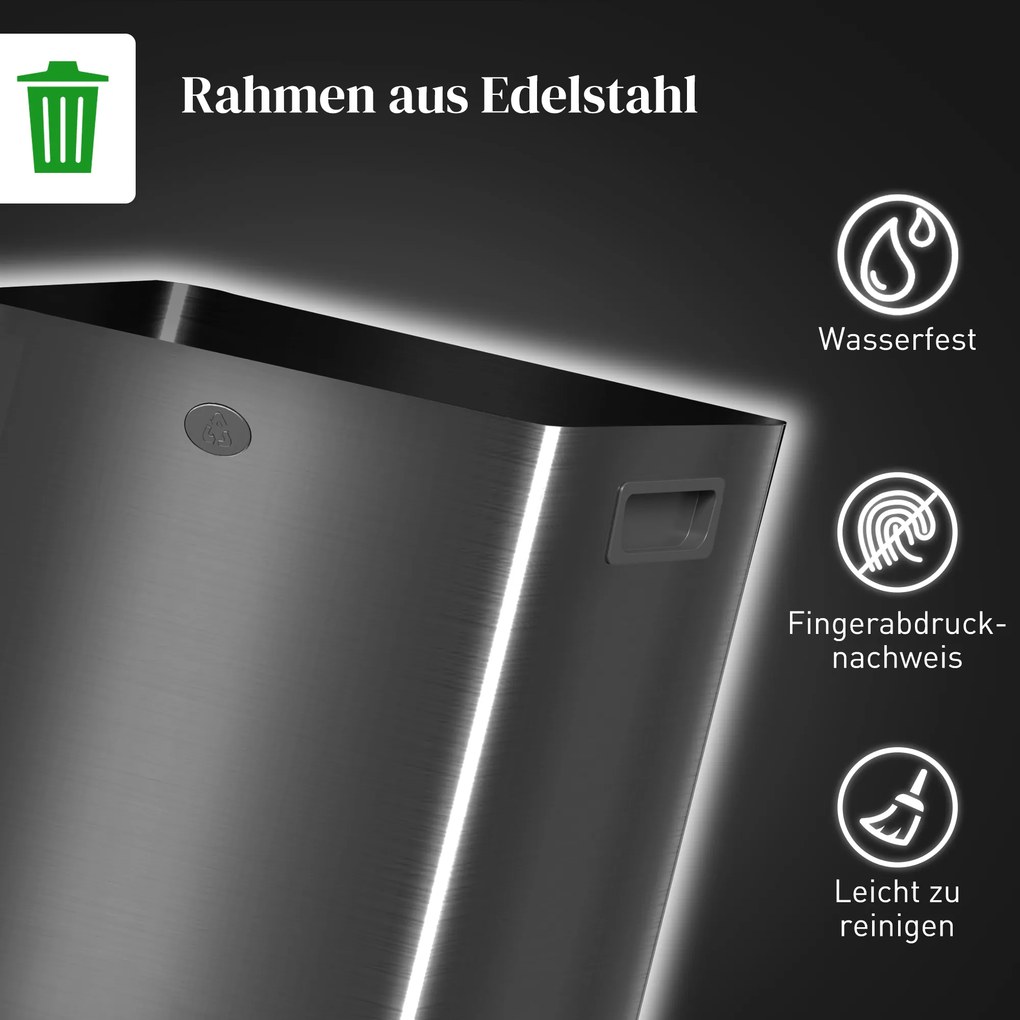 HOMCOM 2 x 20litrové dvojité odpadkové koše, otevírání pomocí pedálu, snadné čištění, nerezová ocel, plast, černá barva