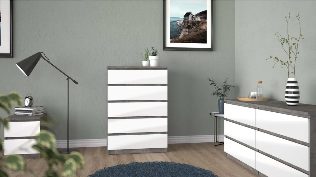 FALCO Komoda Simplicity 231 beton/bílý lesk