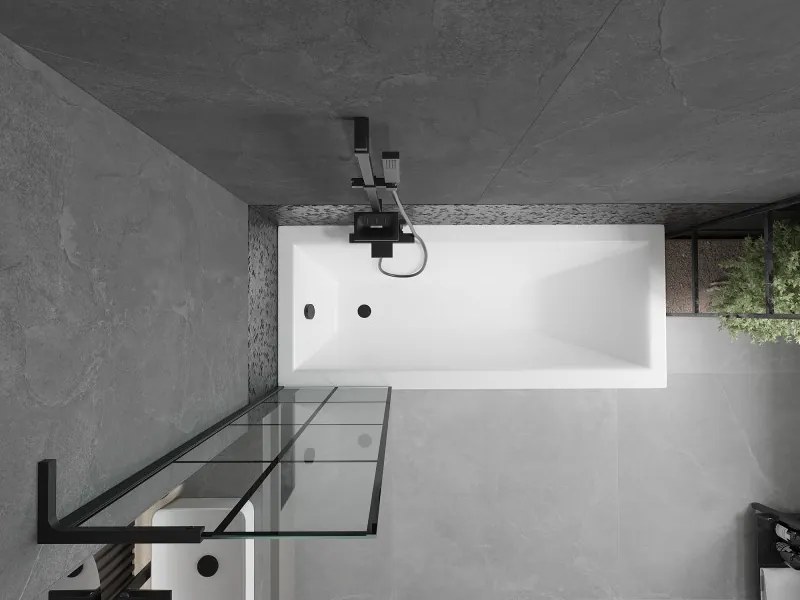 Mexen Next L, 1-křídlová vanová zástěna 50 x 150 cm, 6mm čiré sklo-černý vzor, černý profil, 895-050-000-03-77-70