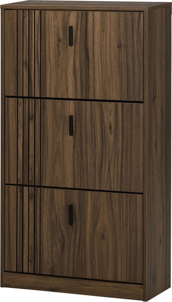 HOMCOM Skříň na boty se 3 dvířky, 18 párů, 3 oddělení, velká kapacita pro předsíň, chodbu, obývací pokoj, 63 x 24 x 117 cm, Tmavý ořech