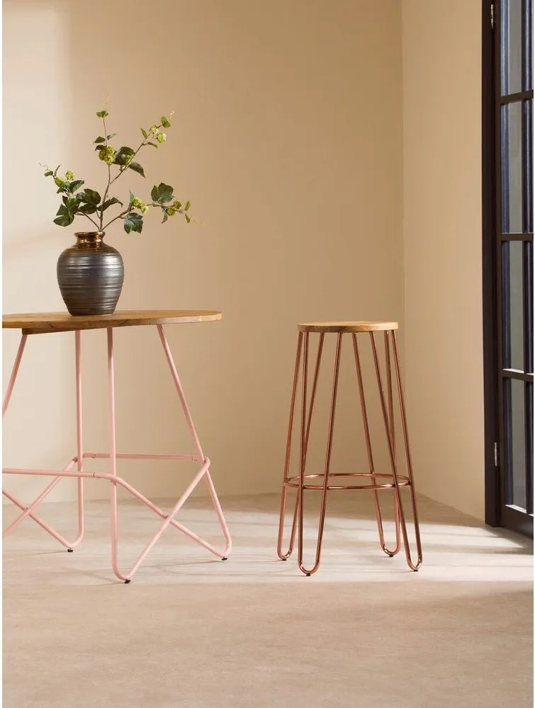 Barová stolička z jilmového dřeva v přírodní barvě/v růžovo zlaté barvě (výška sedáku 75 cm) District – Premier Housewares